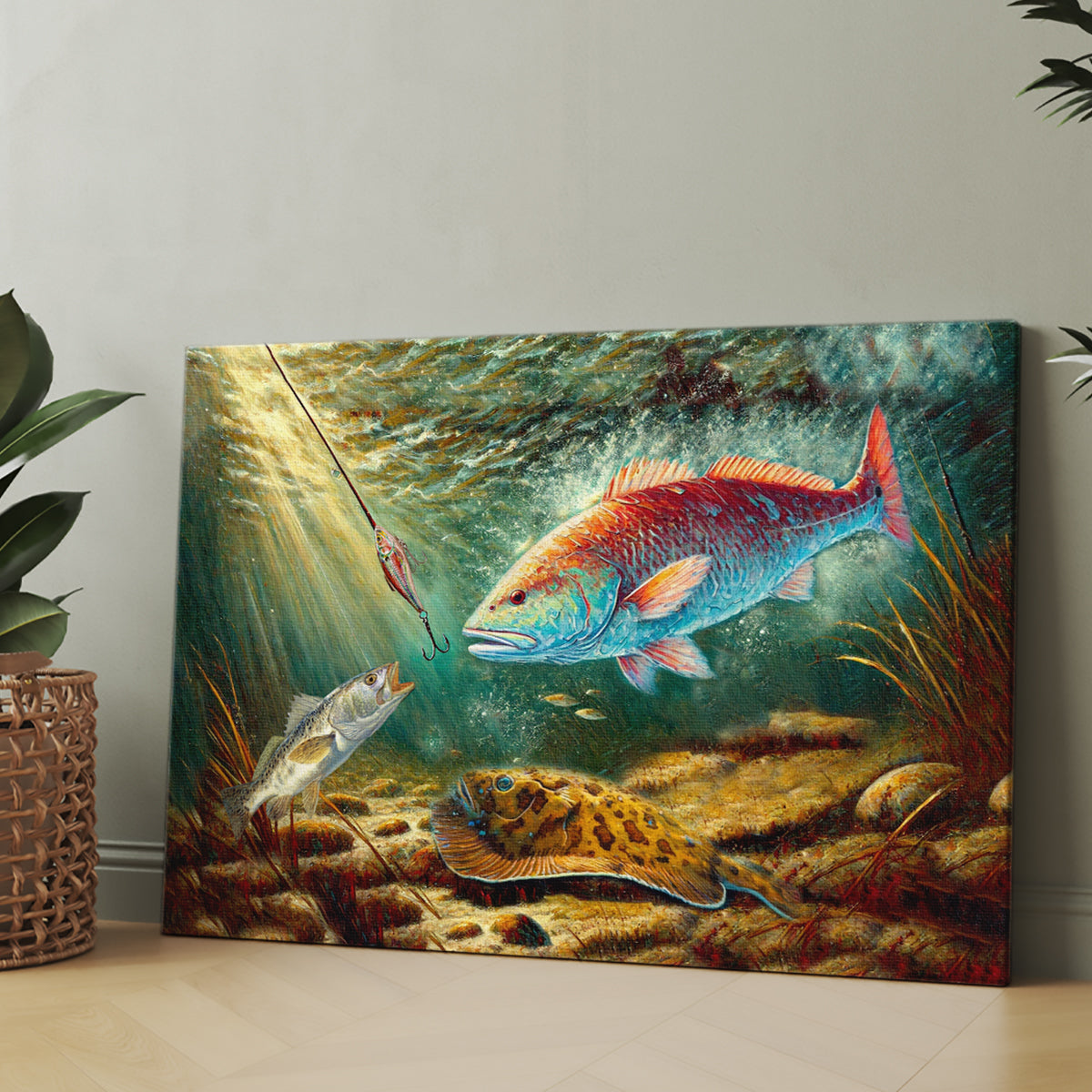 Battle Underwater: Texas Slam Fish Canvas Painting Matte Canvas