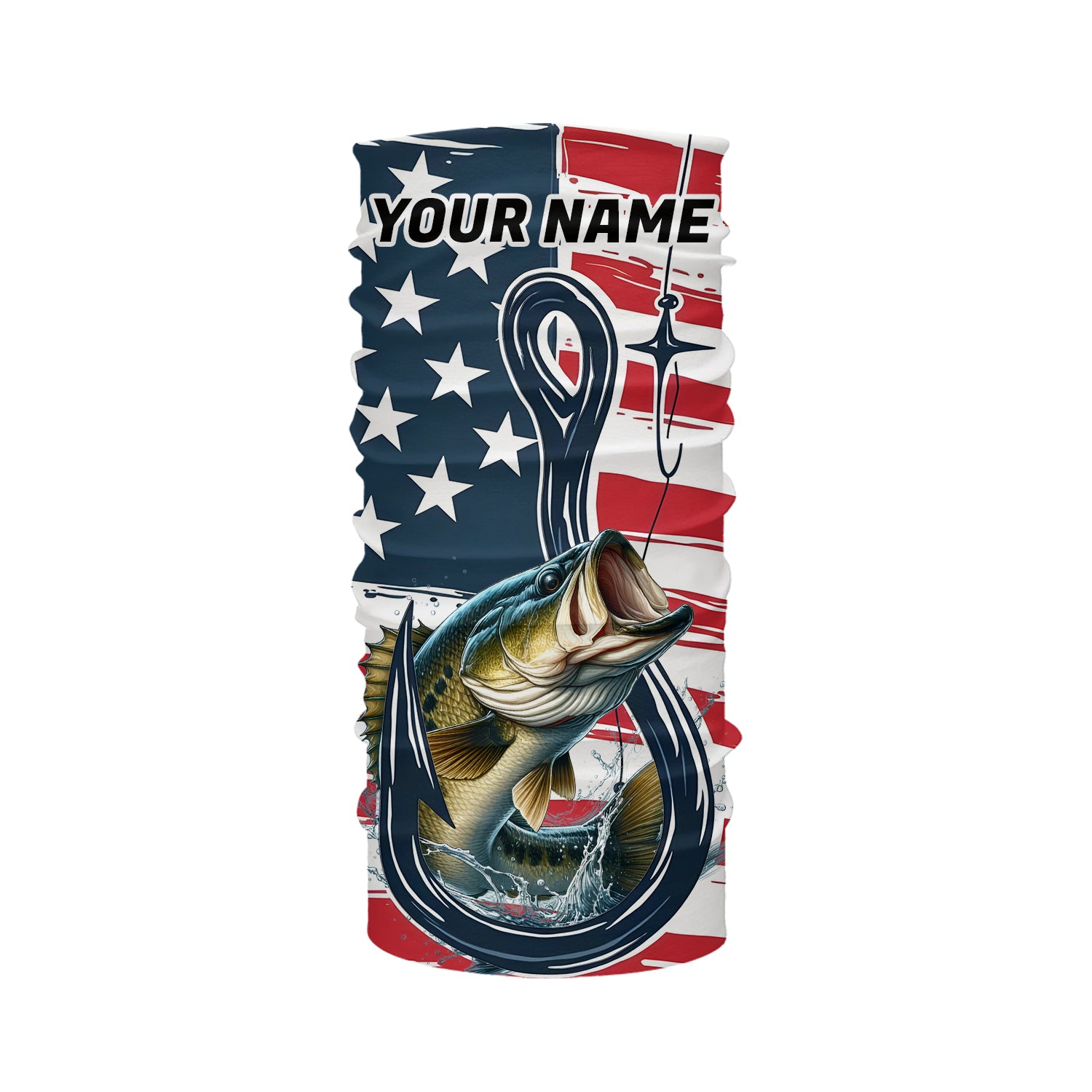 US Flag Fish Hook Custom Patriotic Largemouth Bass Faceshield, Bass Fi