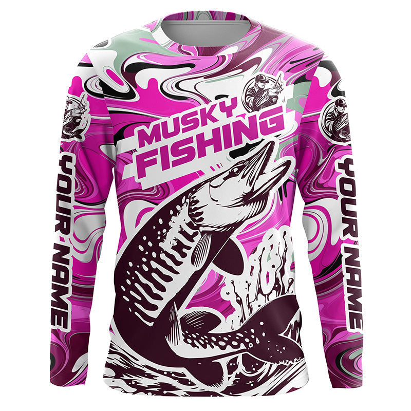 Custom Musky Long Sleeve Tournament Fishing Shirts, Water Camo Muskie