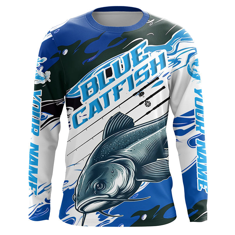 Custom Blue Catfish Fishing Jerseys, Catfish Long Sleeve Tournament Fi