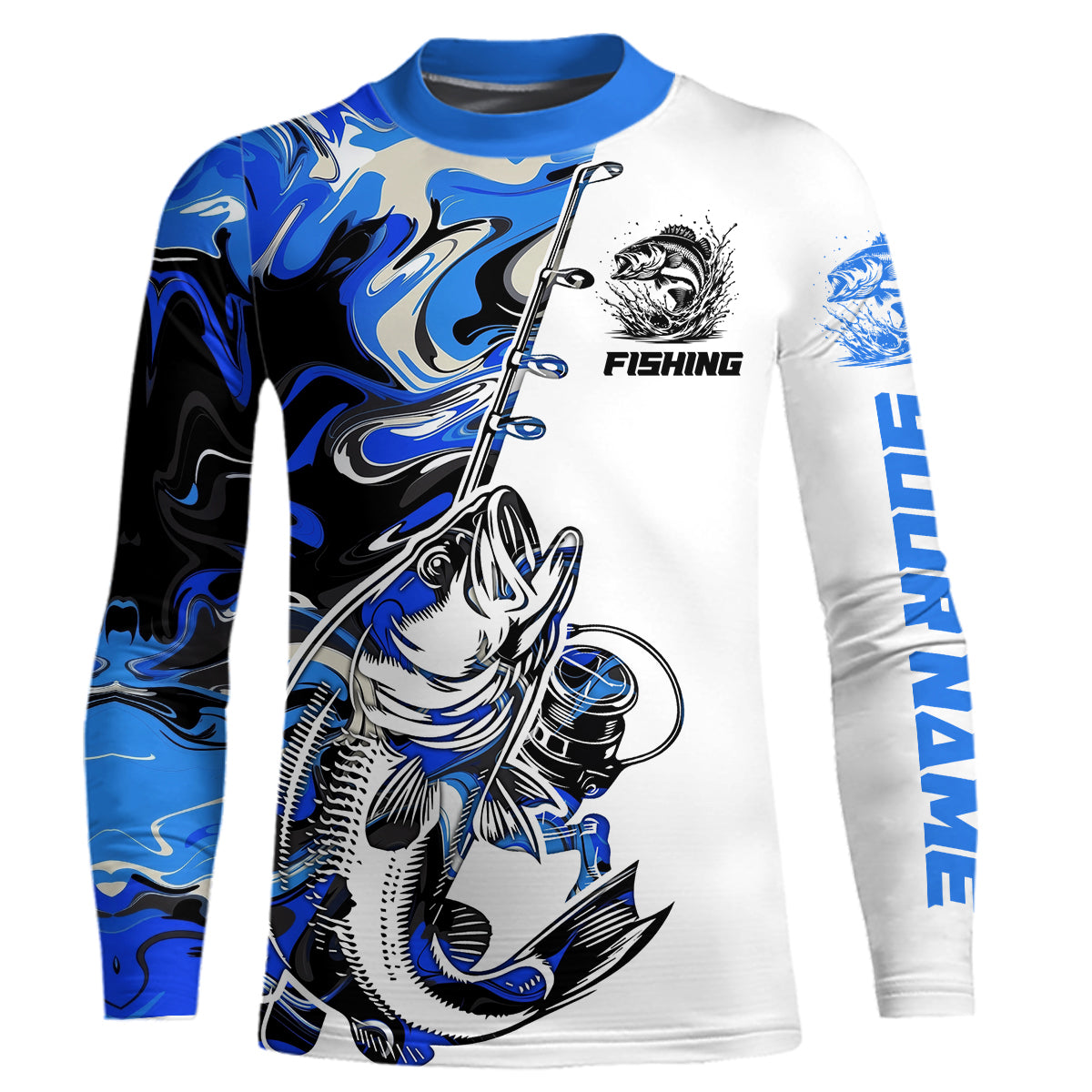 Personalized Largemouth Bass Fishing Blue Camo Kid Long Sleeve Fishing