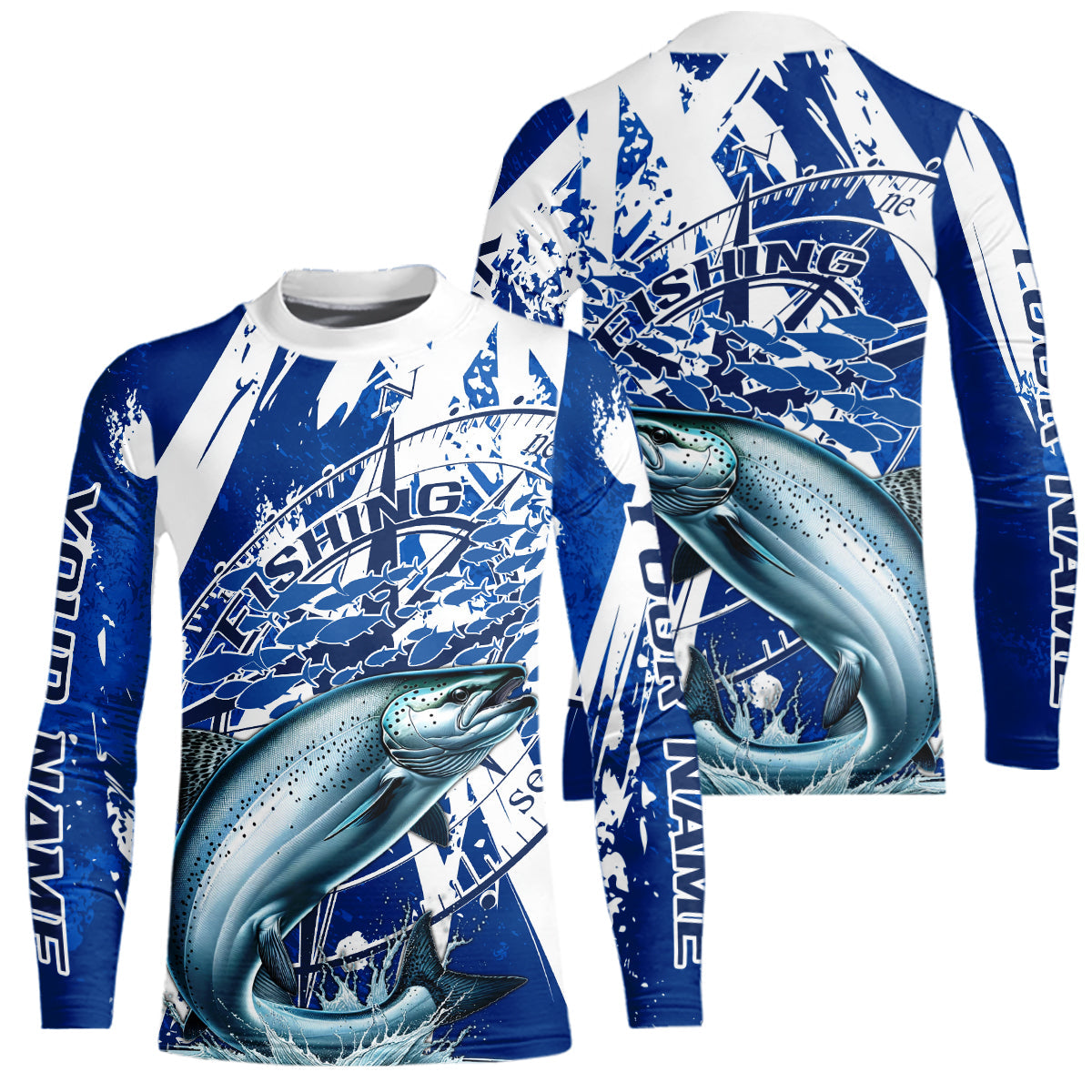 Custom Blue Camo Chinook King Salmon Saltwater Fishing Kid Long Sleeve