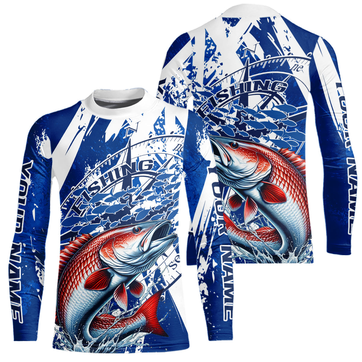 Custom Blue Camo Redfish Puppy Drum Saltwater Fishing Kid Long Sleeve