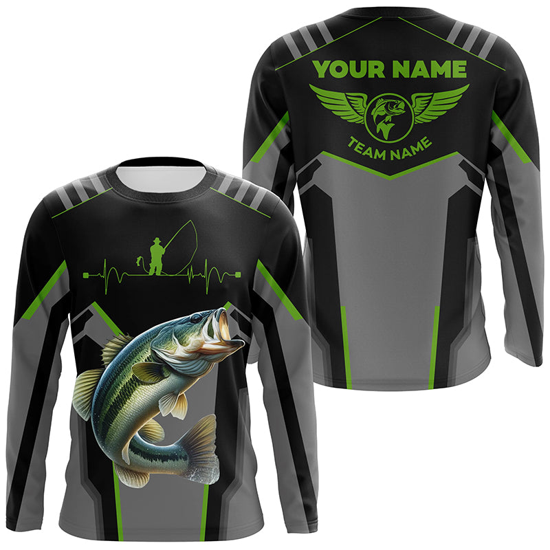 Personalized Black Bass Fishing jerseys, Team Bass Fishing Long Sleeve