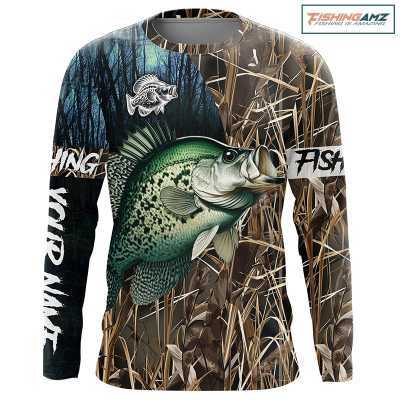 Crappie Fishing camo Customize name Long sleeve fishing shirts, person