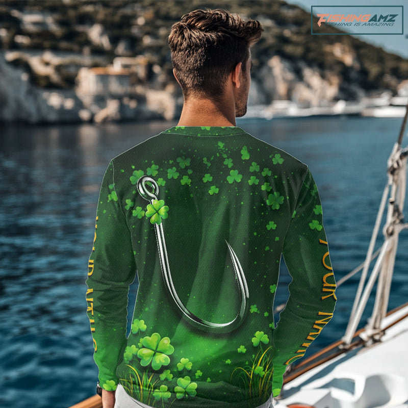 Custom St Patrick's Day Hook Fishing Shirts Long Sleeve, Performance F