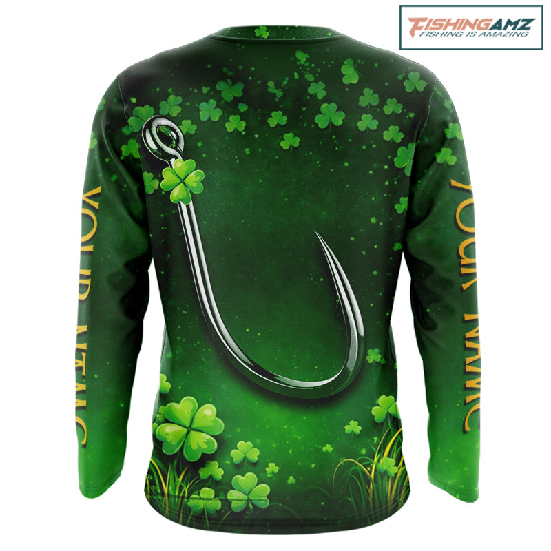 Custom St Patrick's Day Hook Fishing Shirts Long Sleeve, Performance F
