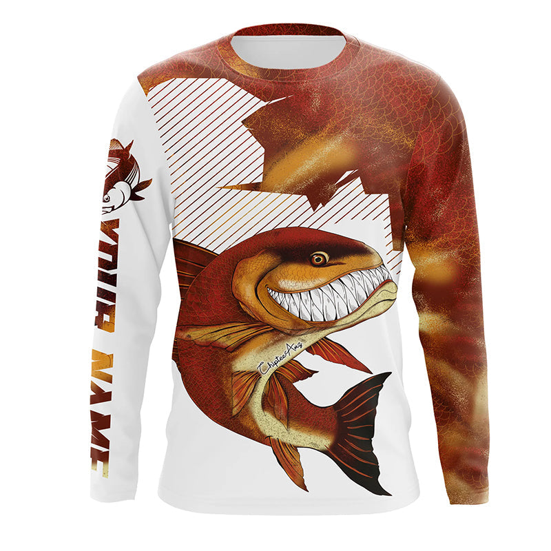 Angry Redfish Custom Long Sleeve Performance Fishing Shirts, Redfish T