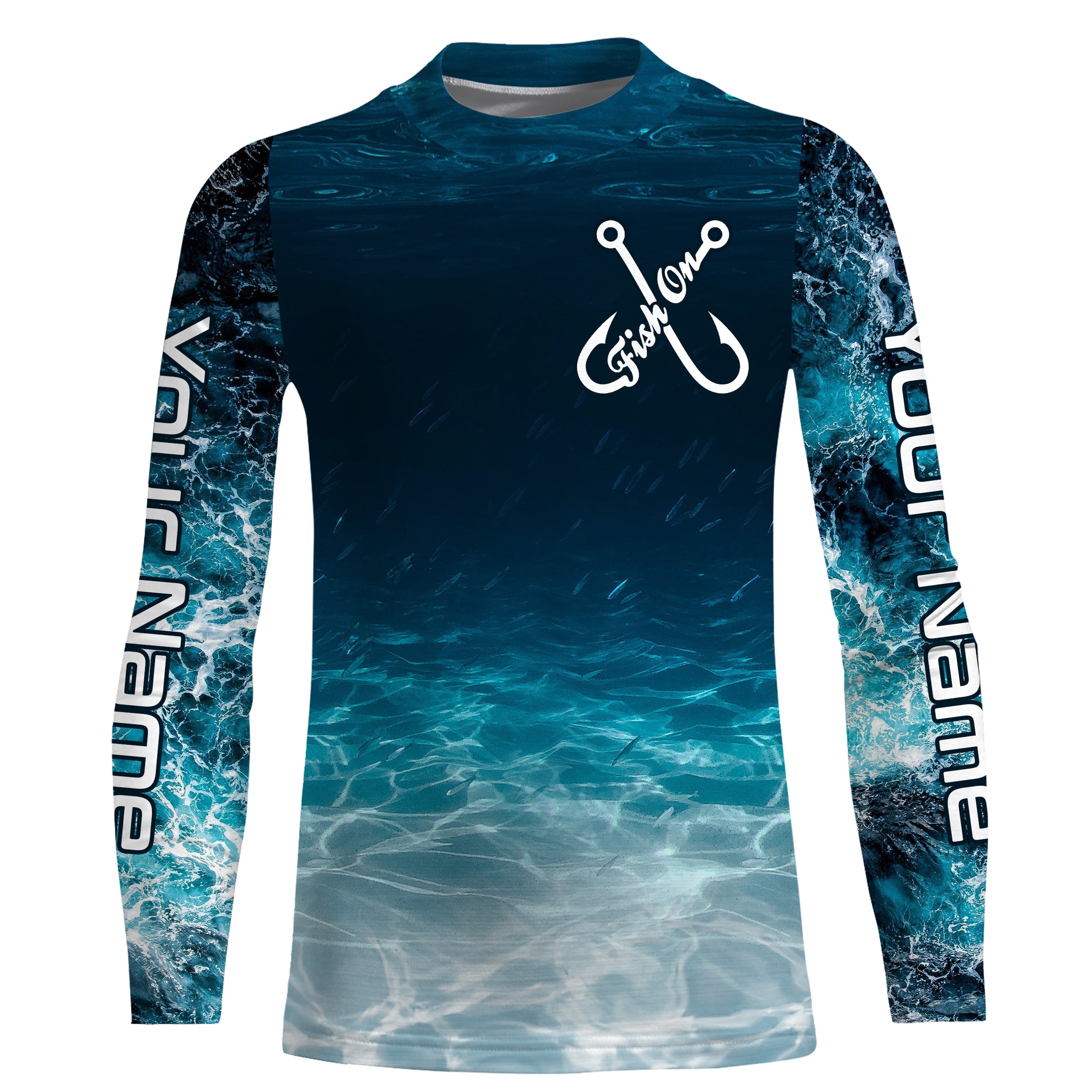 Fish on blue sea wave water camo Custom name fishing jerseys | Kid Lon